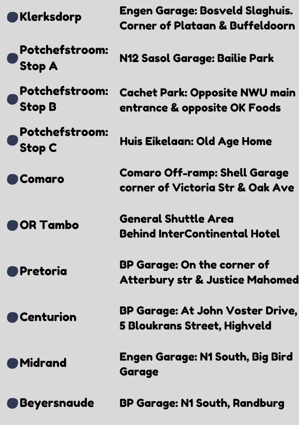 Shuttle Stops - Flamwood Travel
